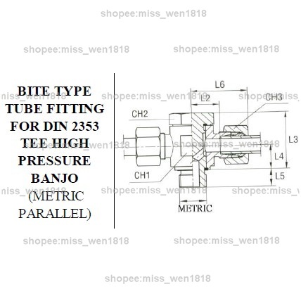 TH-M 28L X M33 TO TH-M 42L X M48 BITE TYPE TUBE FITTING FOR DIN 2353 TEE HIGH PRESSURE BANJO ...