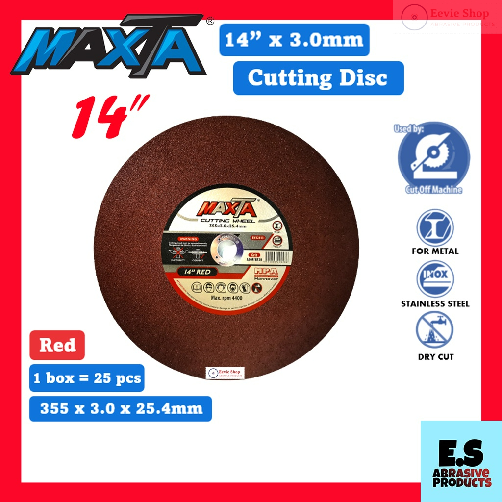 (5pcs) MAXTA 14" x 3.0mm Cutting Wheel/Disc [RED] for metal & stainless steel/ mata potong besi ...