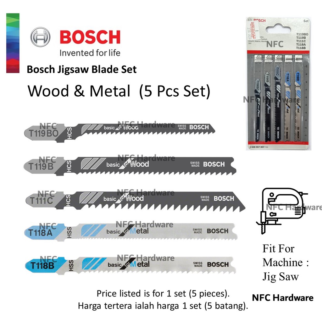 BOSCH Jigsaw Blade Set (Wood & Metal) - 5 Pcs Set | Shopee Malaysia