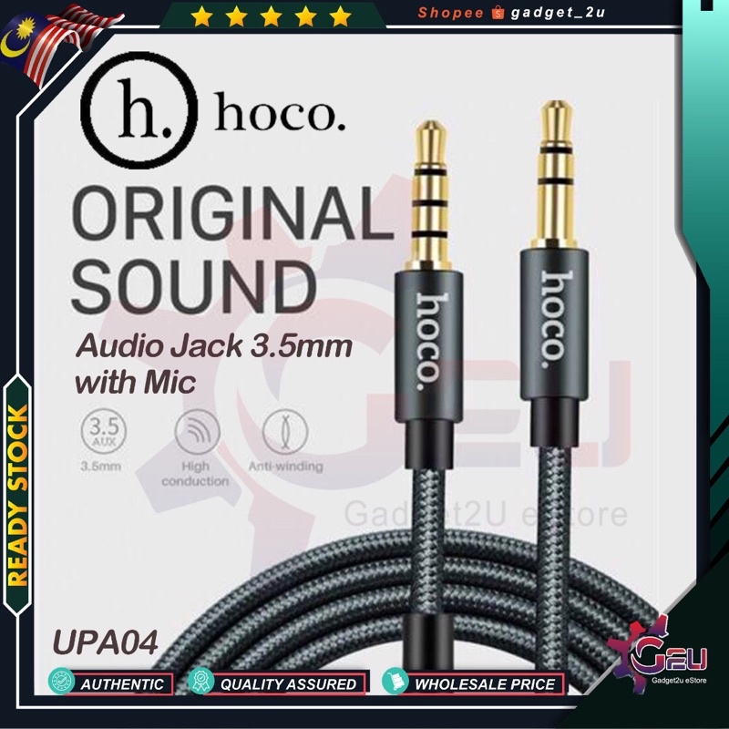 Original hoco UPA04 Audio 3.5mm Jack with Mic Headphone AUX Cable with Mic 3.5mm to 3.5mm Audio ...