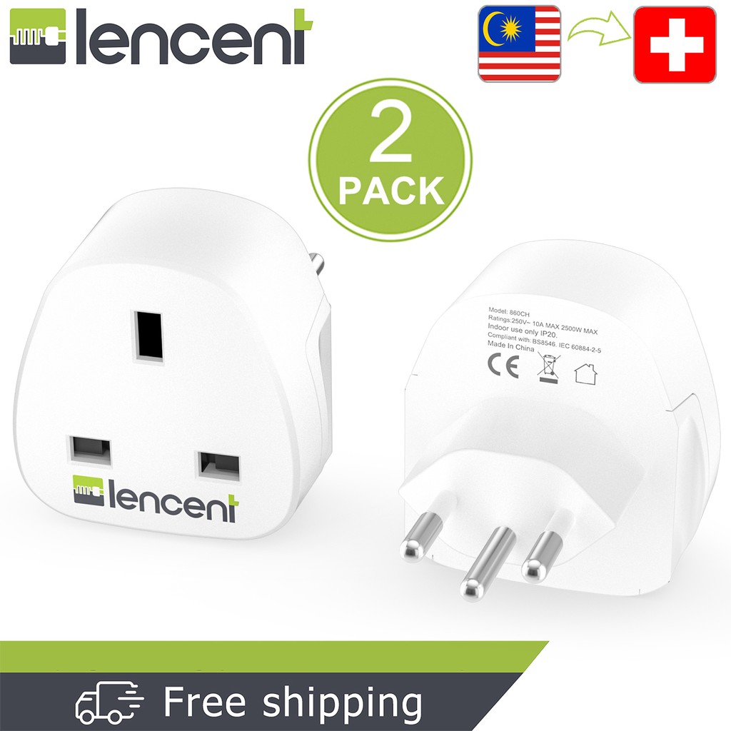 LENCENT 2X UK/Malaysia to Switzerland Plug Adapter, Grounded Swiss ...