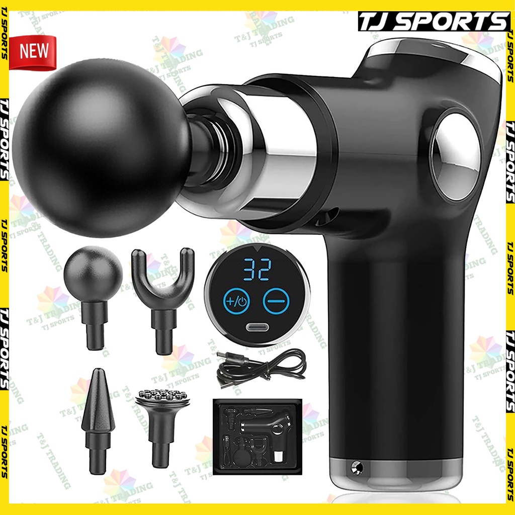 Mesin Urut Mini Massage Gun 32 Speeds 4 Massage Heads Portable Muscle ...