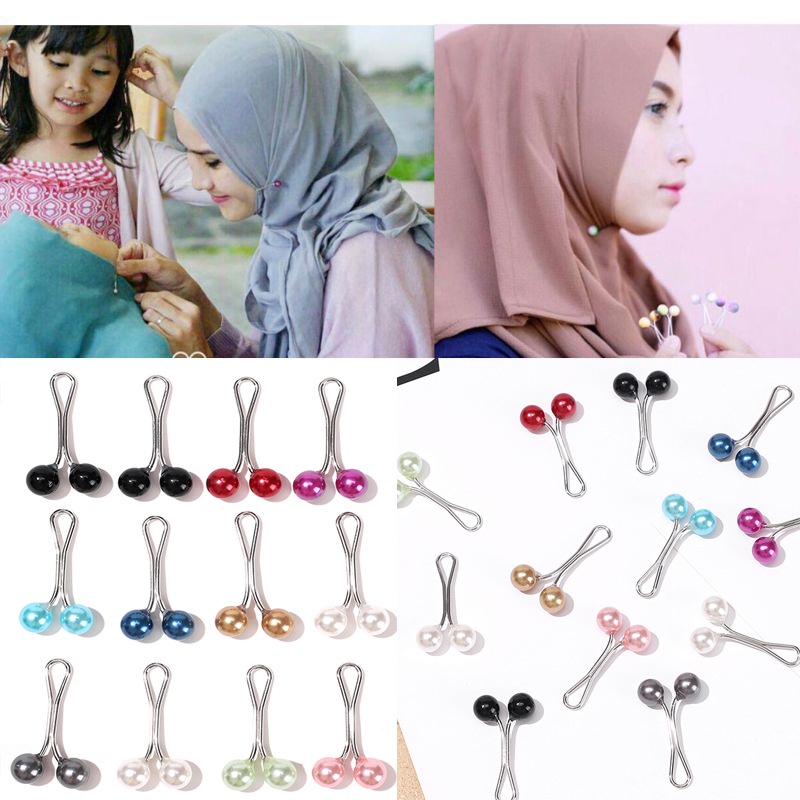 Jifang 12pcs/set Colorful Pearls Muslim Hijabs Pins U shape Hijab Clips Silk Scarf Pinless ...
