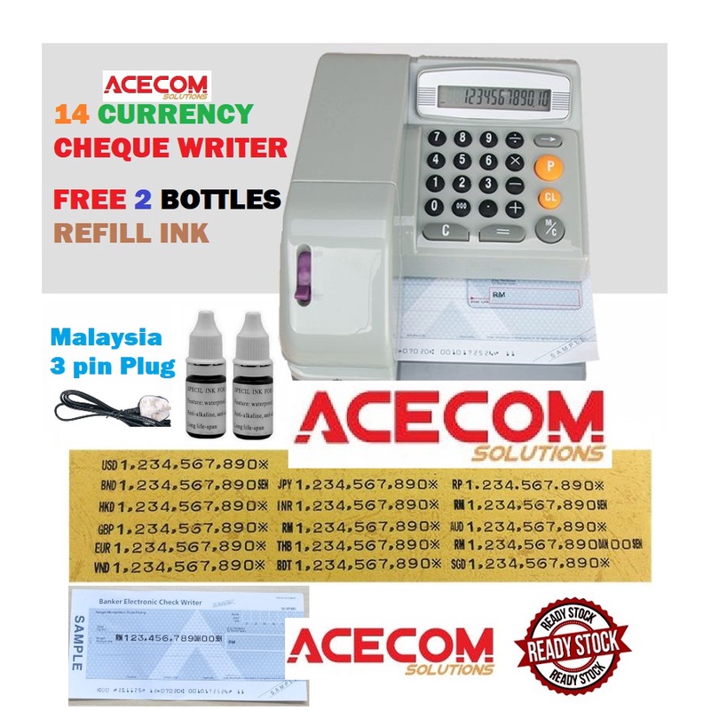 RM Malaysia SGD Singapore Multi Currency Electronic Cheque Writer ...