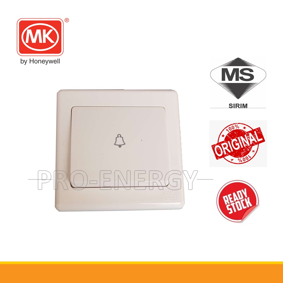 MK 1 Gang 1 Way 10A Wide Rocker Push Switch with Bell Symbol E4778B WHI ...