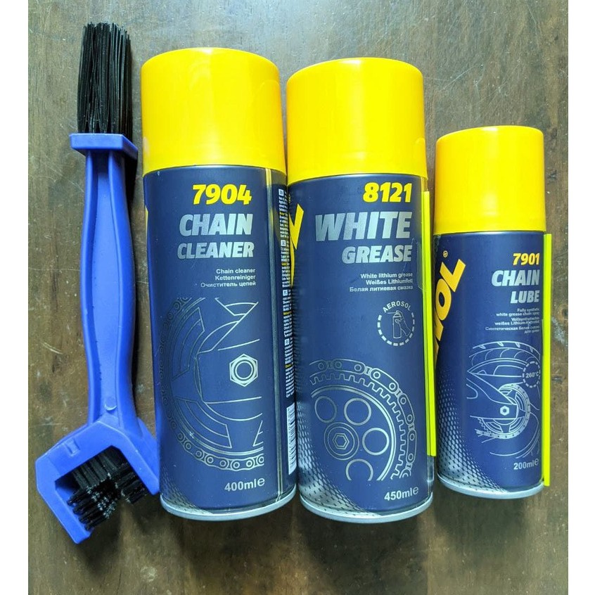 Mannol Chain Cleaner, Chainlube, White Grease, Chain Brush. Chain Lube ...