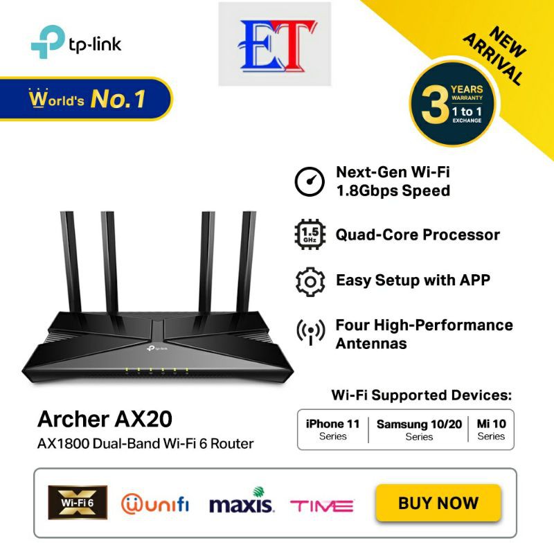TP-LINK WiFi6 AX1800 (Archer AX20) Gigabit Wireless Wi-Fi Router For ...
