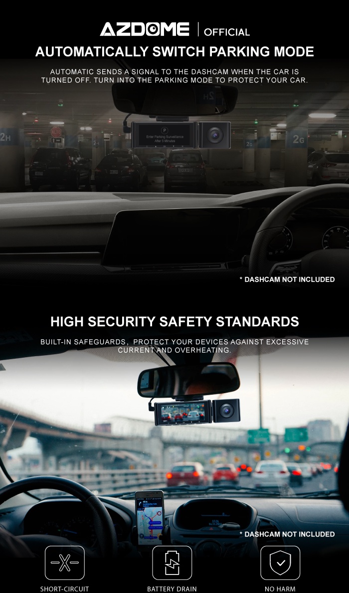 AZDOME Hardwire Kit Mini USB Micro USB Type C for Azdome Dash Cam HM03R ...