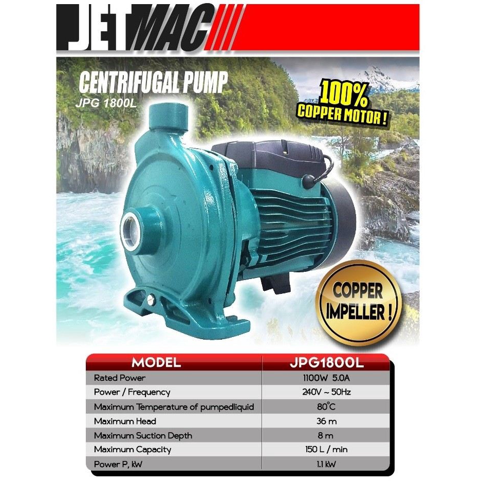 Jetmac JPG1800L Centrifugal Water Pump 1100w | Shopee Malaysia