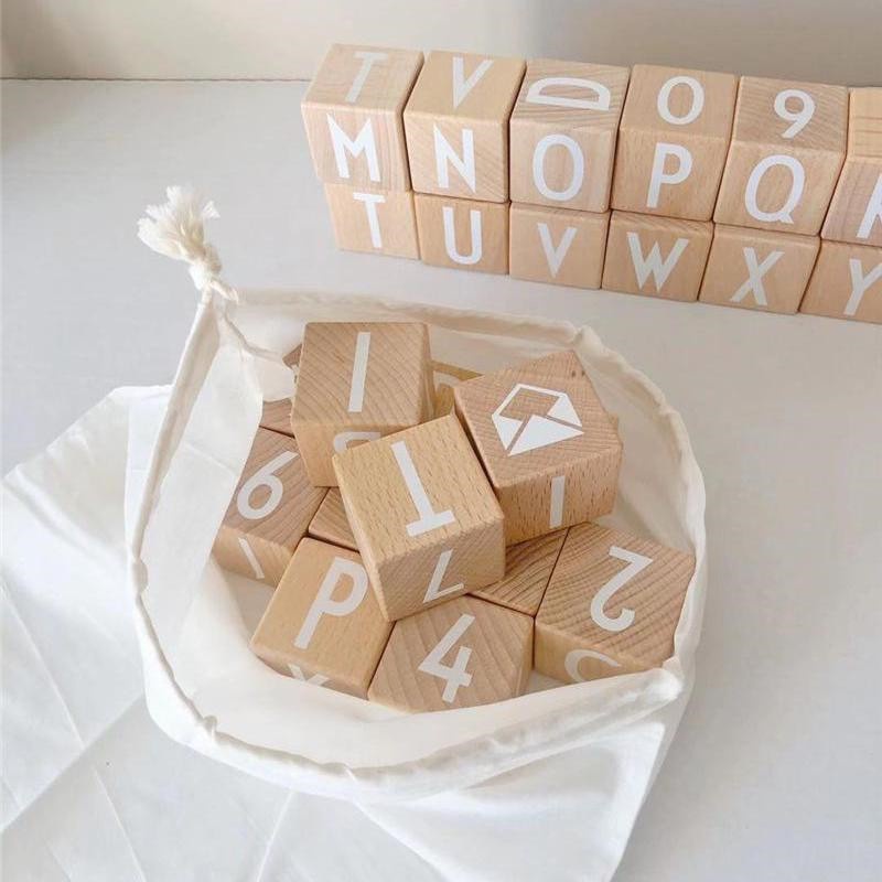 26pcs Wood Alphabet Blocks Stacking Montessori Educational Wooden Toys ...