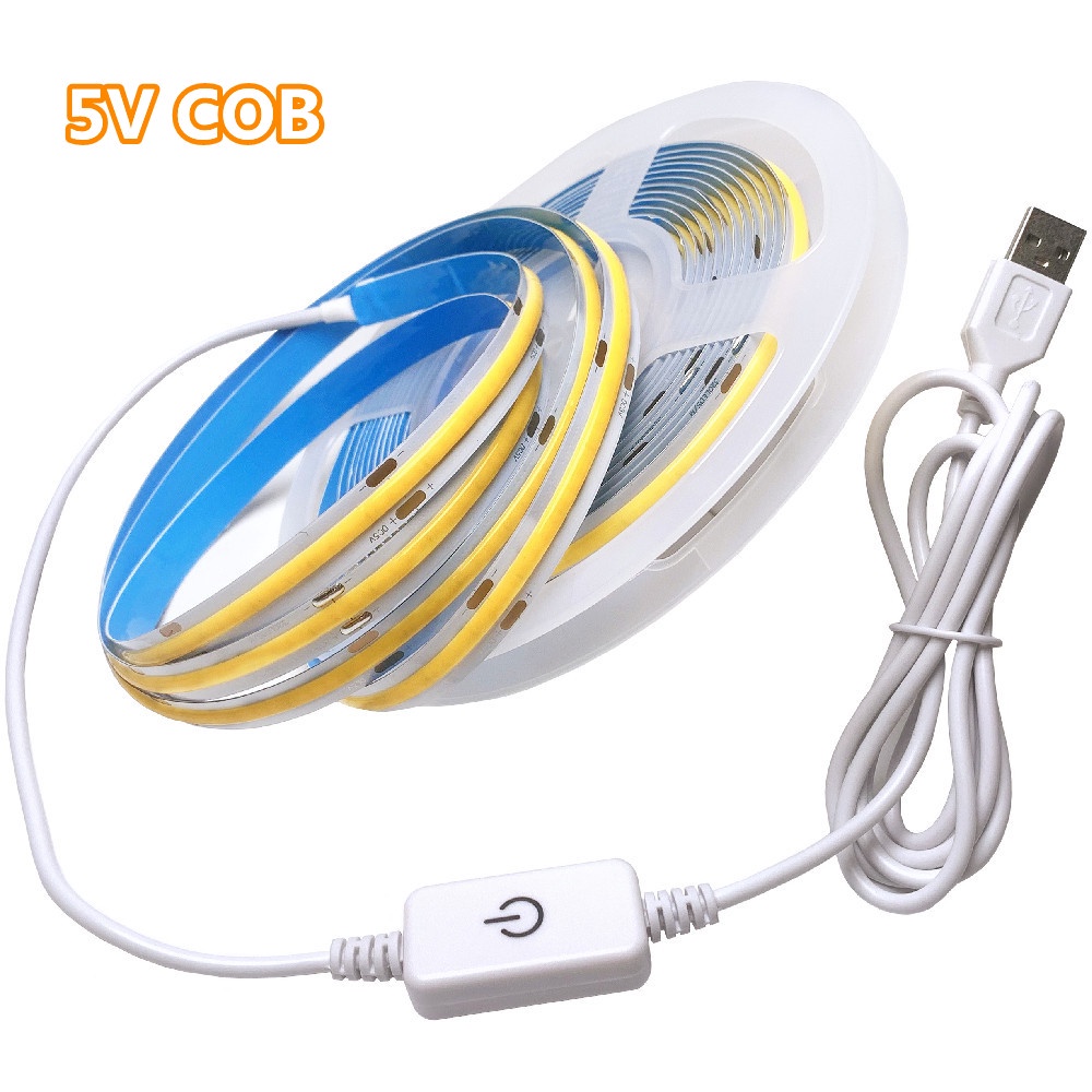 5V USB LED COB Strip Light Touch Dimmable Switch Flexible Led Tape 320 LEDs High Density Soft ...