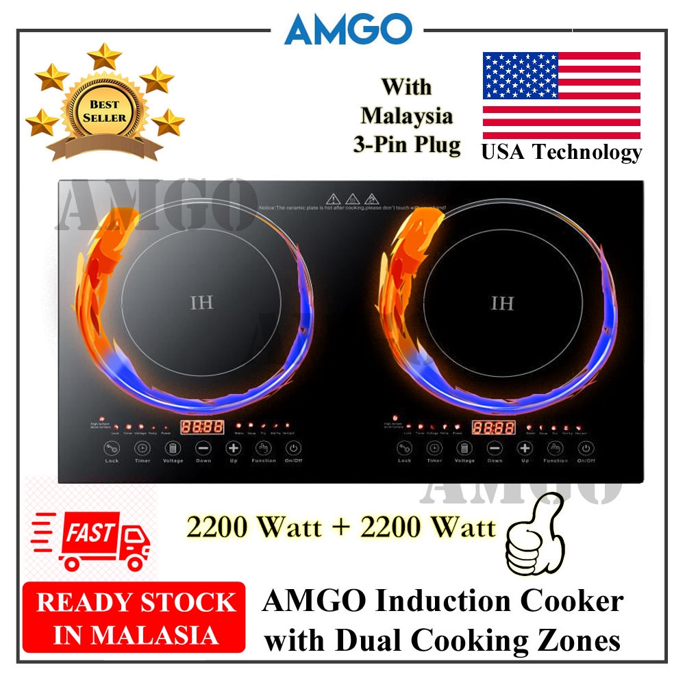 AMGO Dual Induction Cooker 2200W With 2 Cooking Zone EMC [ Smart Double ...