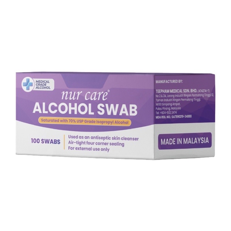 Nur Care Alcohol Swab 100's (Medical Grade)- 70% alcohol base-Suitable ...