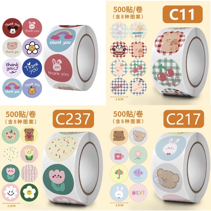 【🇲🇾READY STOCK】 500Pcs Thank You Sticker Logo Cute Cartoon DIY sticker ...
