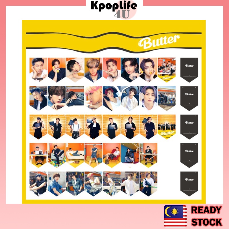 BT Banner Flags Set ( 8 Photo ) Butter Kpop Wall Decor Paper Flags ...