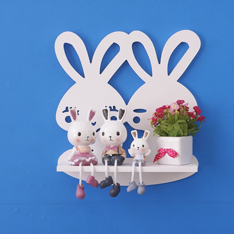 Cute twin rabbit design wall hanging shelf living room wall shelf ...