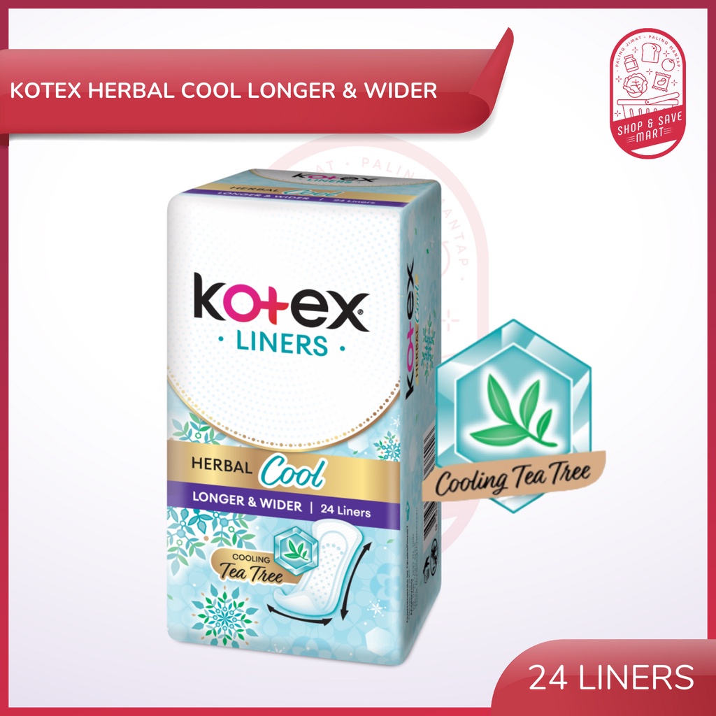 Kotex Liners Herbal Cool Longer & Wider Cooling Tea Tree (17.5 CM ...