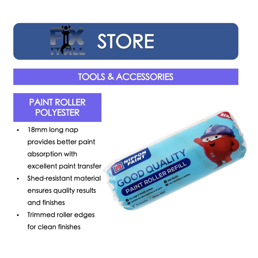 Nippon Paint 7" Polyester Roller Refill/ Roller Refill Cat/Cat Roller ...