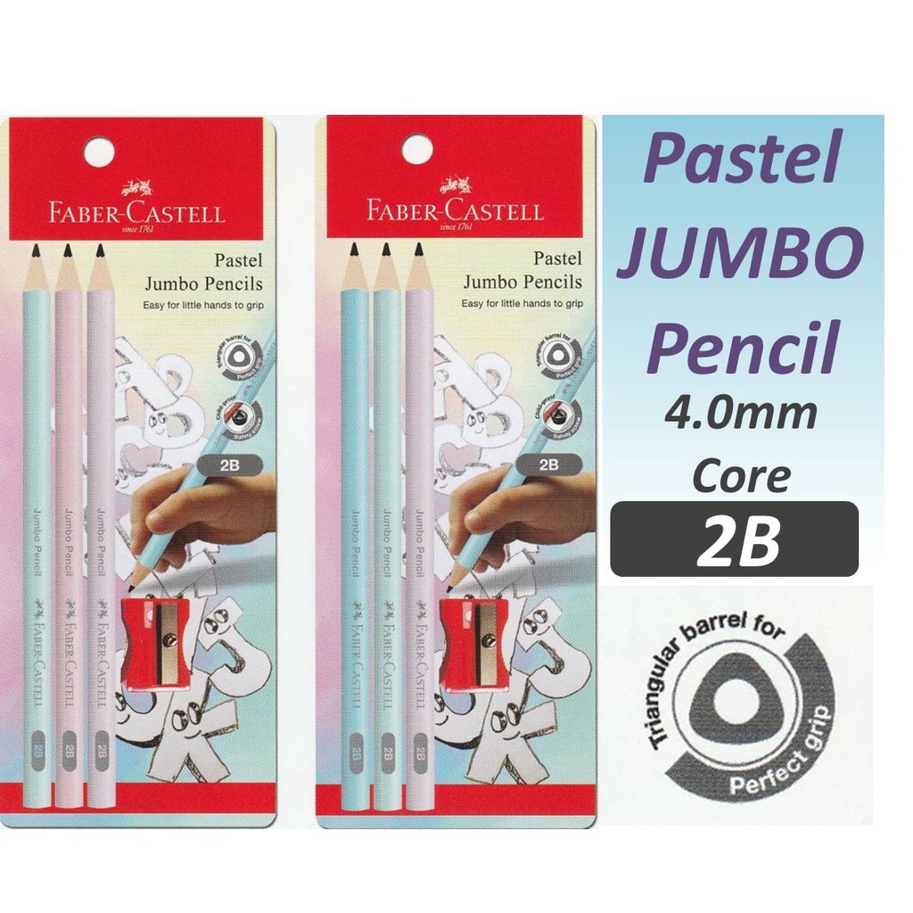Faber Castell 2B Pencil Pastel Jumbo Pencils Free Sharpener Set (Pensil ...