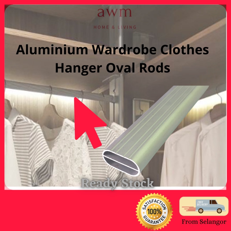 AWM Rod Gantung Clothes Hanger Rod Oval Pipe Aluminium Bar Kabinet Baju ...