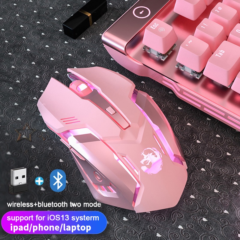 Pink Girl Heart Cute Gaming Mouse Wireless Bluetooth Rechargeable ...
