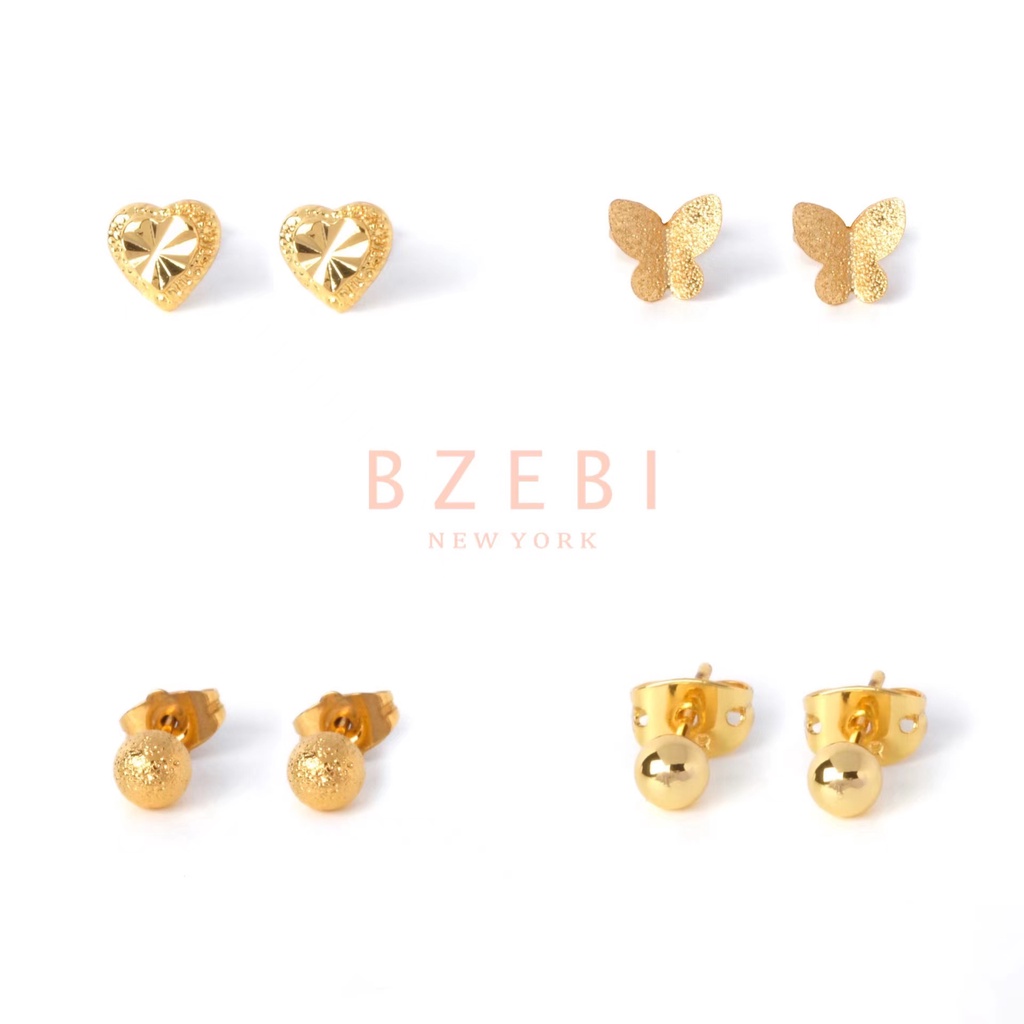 BZEBI 24k Gold Earrings Korean New Year Stainless Steel Anting-anting ...