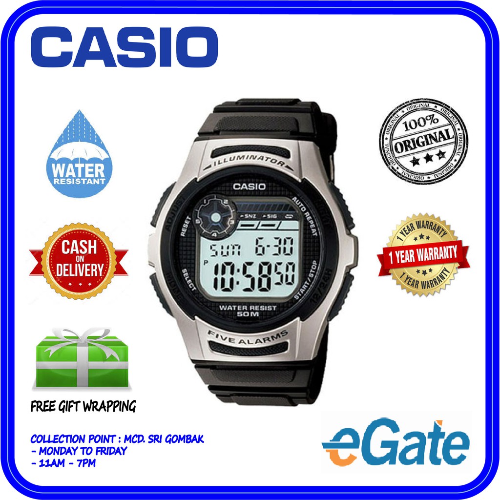 Casio W-213-1AV Men Digital Classic Black Resin Strap Sporty Original ...
