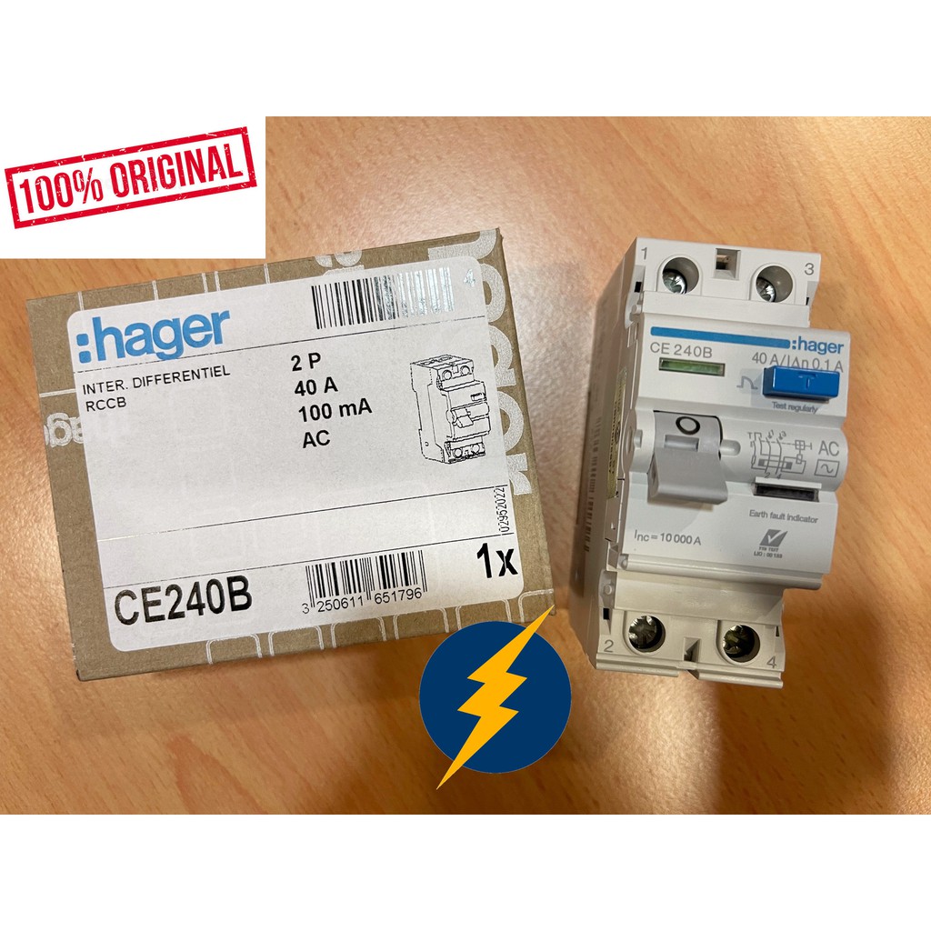 HAGER CE240B 40AMP 2 POLE 100mA RCCB ELCB | Shopee Malaysia