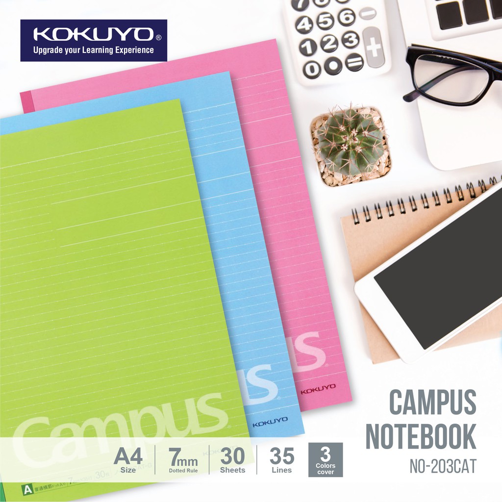 Kokuyo NO-203CAT Campus Notebook - A4 - Dotted 7 mm Rule -35LINES ...