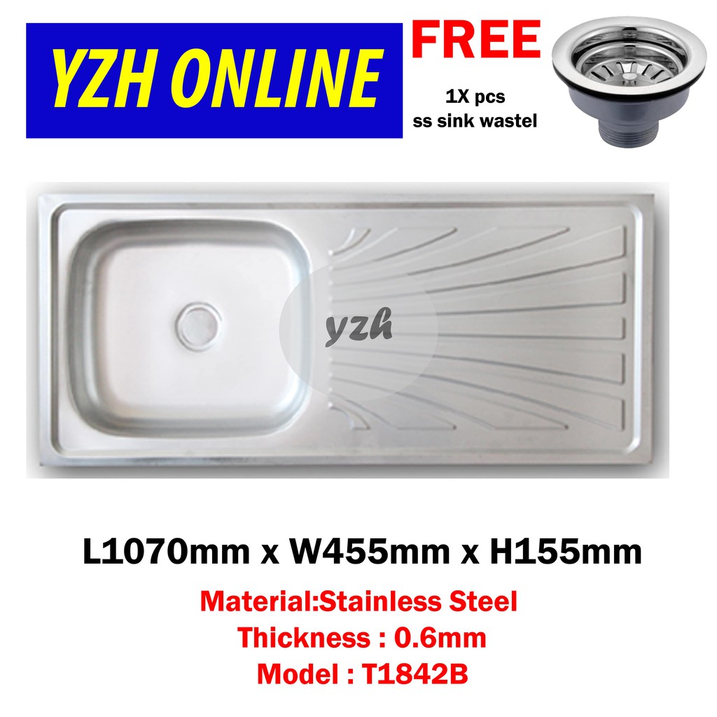 Kitchen Sink Single Bowl with Wing Stainless Steel T1842B | Shopee Malaysia