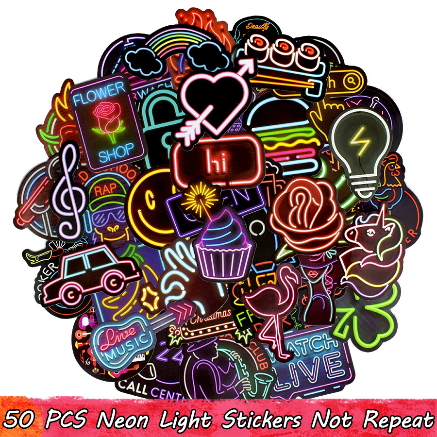 50 PCS Neon Light Sticker Anime Icon Animal Cute Decals Stickers Gifts ...