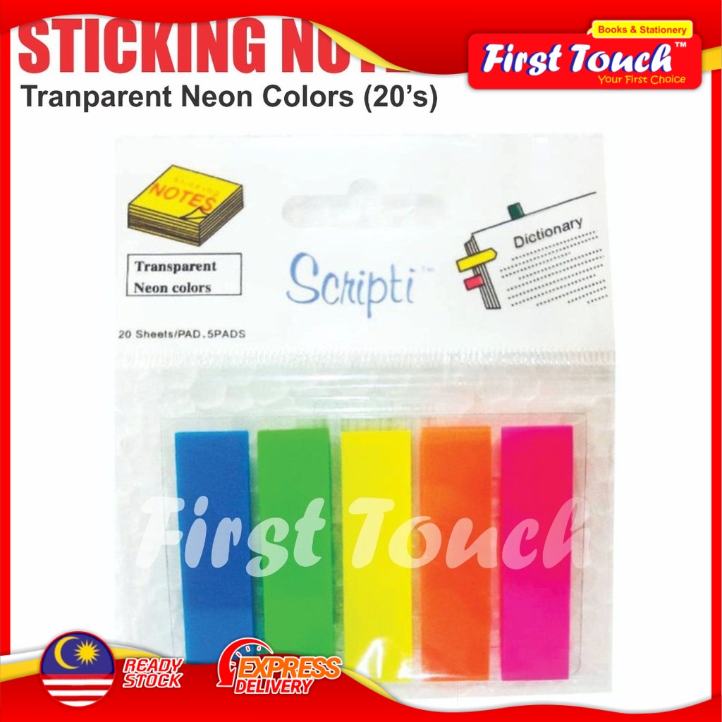 Scripti Sticking Notes Transparent Neon Colour (20's / pad) 45503 ...