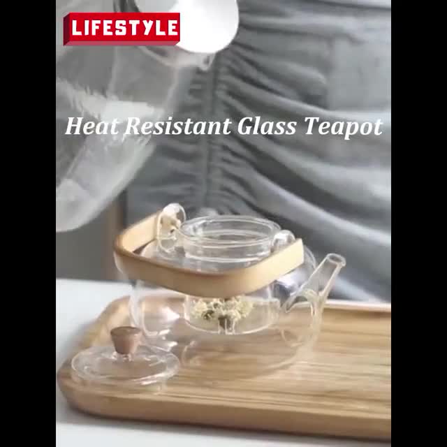 LIFESTYLE 🔥Free Gift🔥 1000ml Glass Chinese Tea Pot with Wooden Handle ...