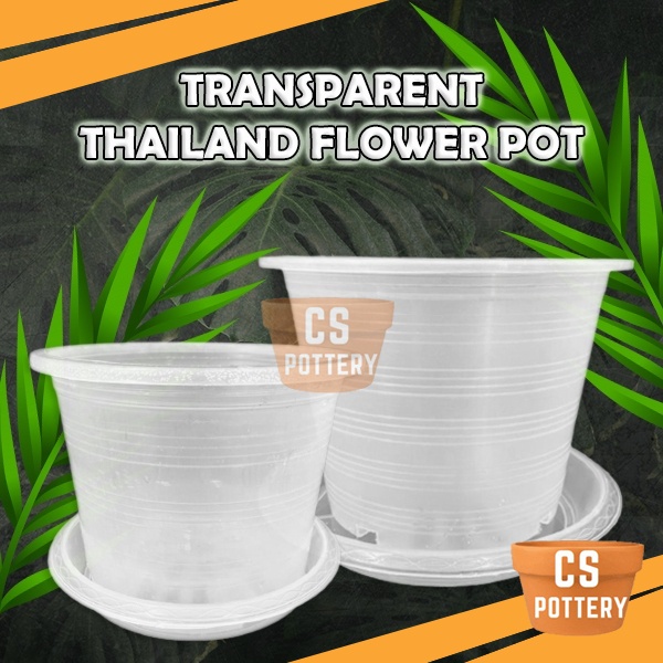 Transparent Thailand Flower Pot With Saucer Striped Design Gardening ...