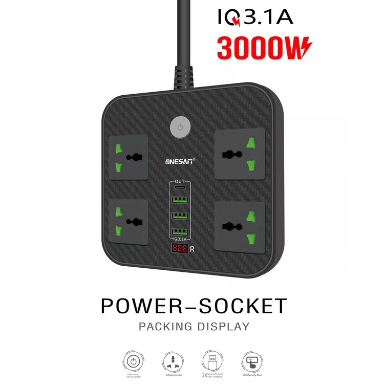 ONESAM OS-T90 Power Socket Charger / 1 PD + 3 USB Output / 4 Universal ...