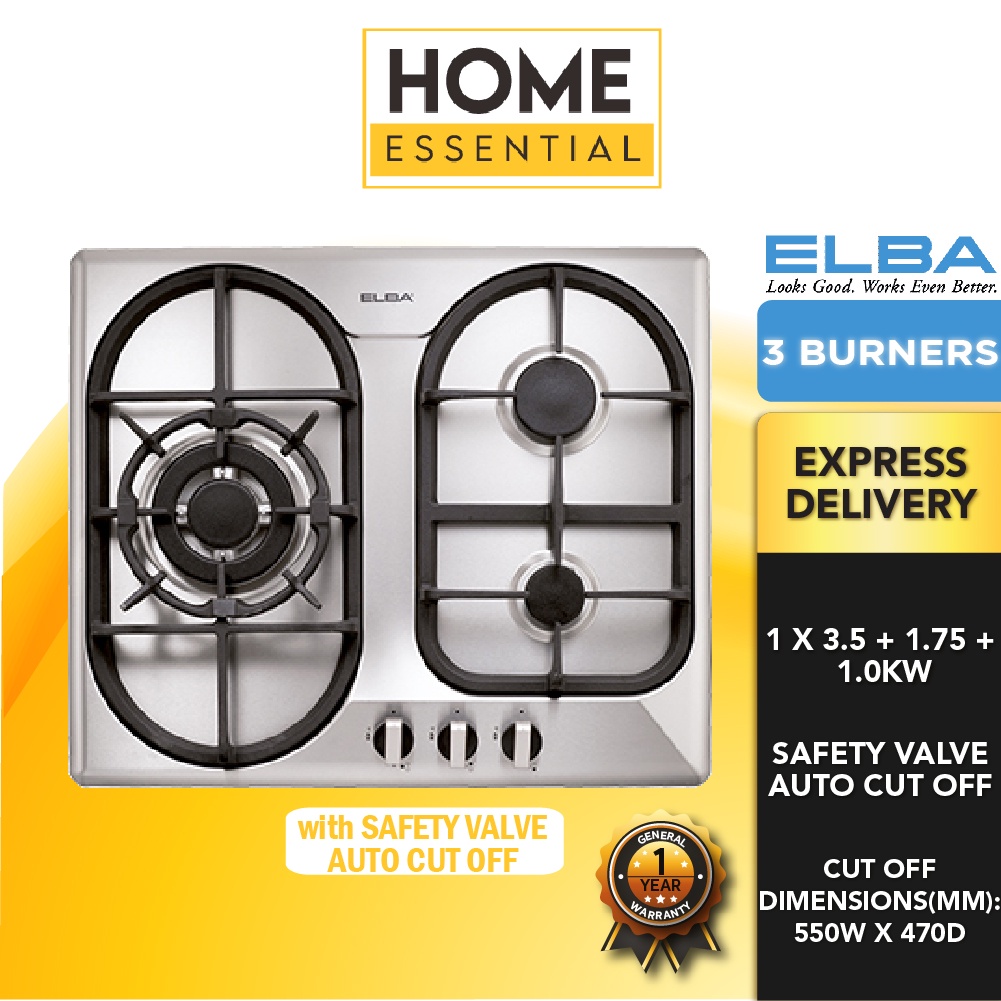 Elba 3.5kW+1.75kW+1.0kW 3 Sabaf Burner Safety Valve Built In Stainless ...