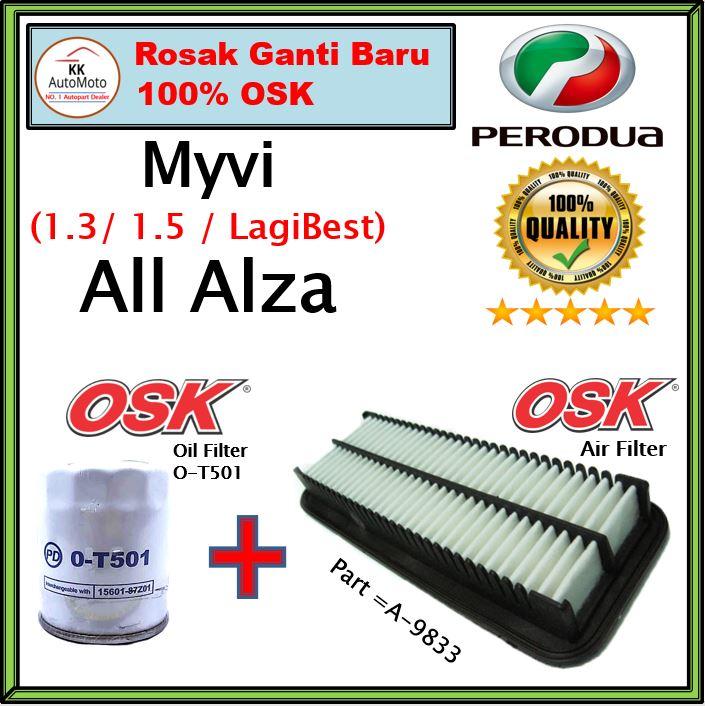 OSK Perodua Myvi 2011-2017 , Alza Oil Filter ( O-T501 ) + OSK Air Filter ( A-9833 ) [ Air Filter ...