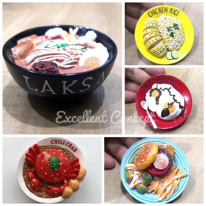 [BB3] Food Collection Fridge Magnets | Burger | Chicken rice | Laksa ...