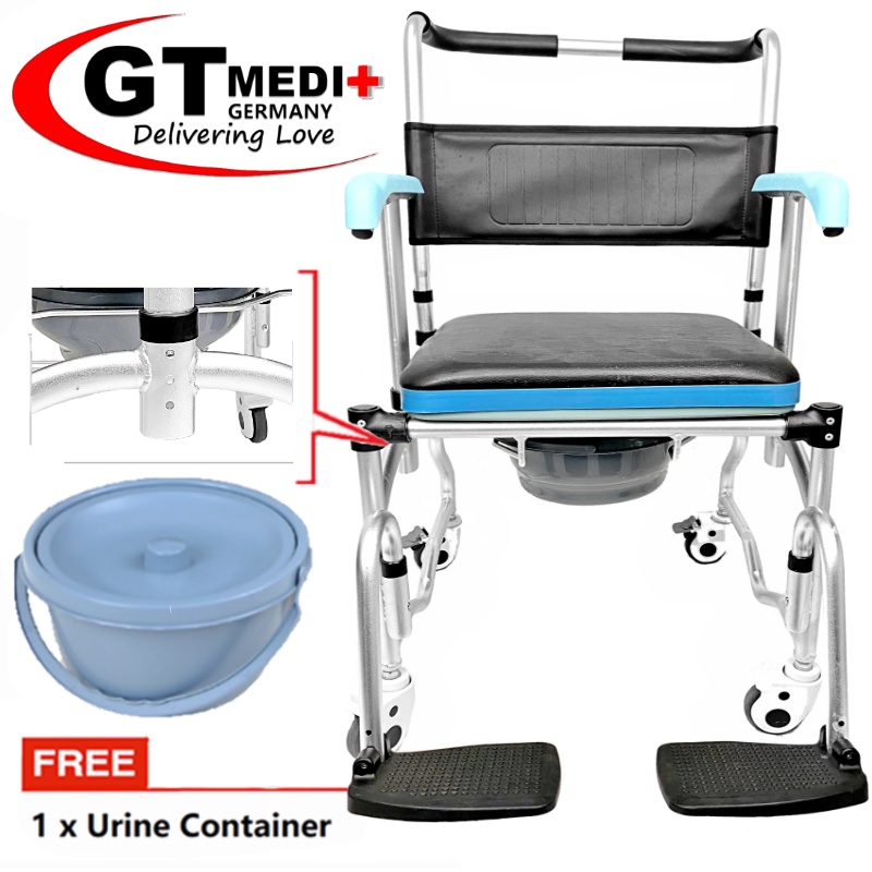 GT MEDIT GERMANY Bath Shower Seat Potty Toilet Bowl Commode Wheelchair Brake Wheel Chair + Urine ...