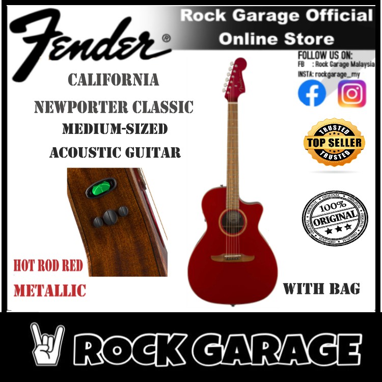 Fender California Newporter Classic Medium-Sized Acoustic Guitar with ...