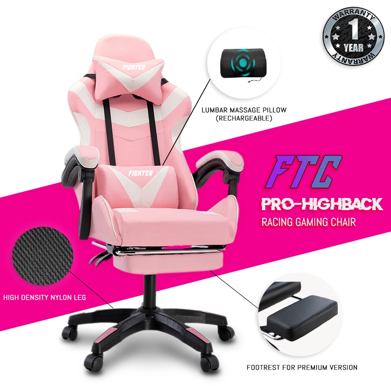 FTC Pro-High Back Gaming Chair with Footrest +Lumbar Massage +Latex top ...
