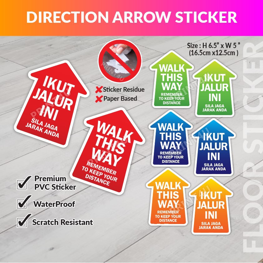 PRINT4U DIRECTION ARROW GUIDE STICKER SOP STIKER JALUR | Shopee Malaysia