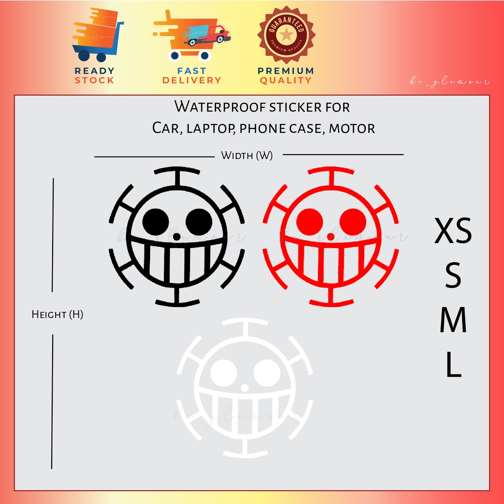 One Piece Heart Pirates sticker reflective stiker trafalgar law jolly ...