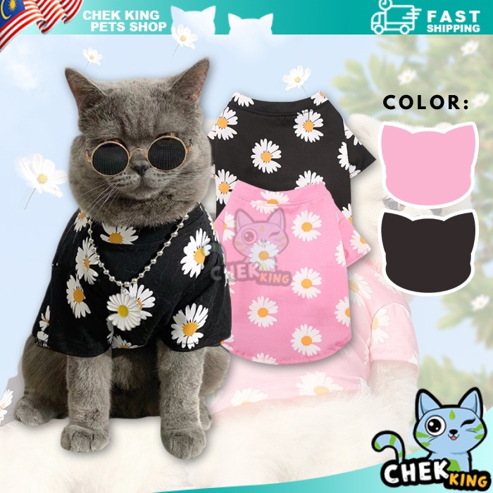 BAJU KUCING PET DOG CAT HAWAII STYLE DAISY FLOWER PRINTED MILK SILK ...