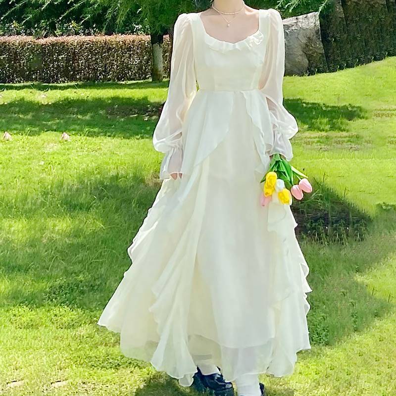 May Moon * Ready Stock Puff sleeves One piece Dress Long Sleeves Long ...