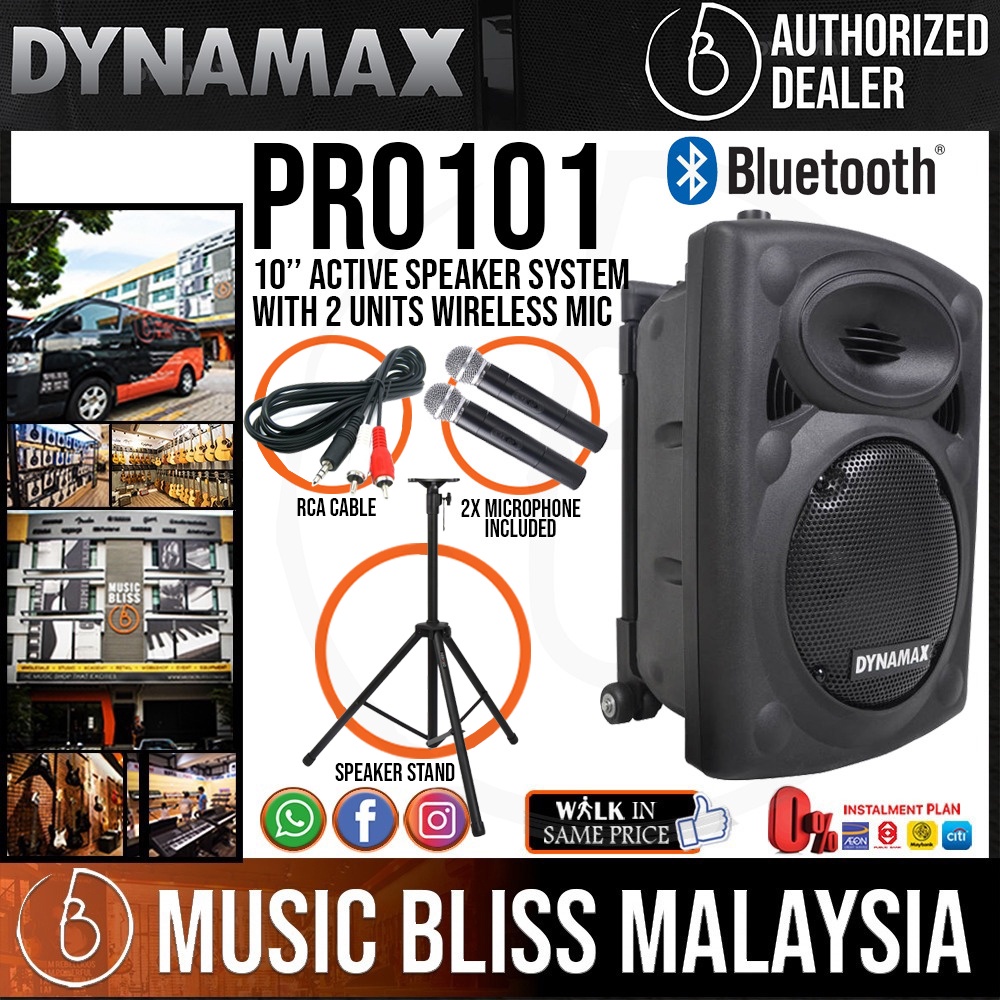 Dynamax PRO101D 10" Active Speaker with USB, Bluetooth and 2 x Handheld ...