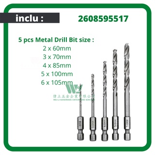 Bosch 5pcs 1/4" Hex Shank HSS-G Metal Drill Bit set / mata drill besi ...