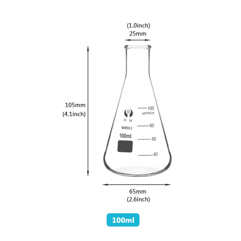 50ml-1L Conical Glass Beaker Narrow Mouth Borosilicate Erlenmeyer ...