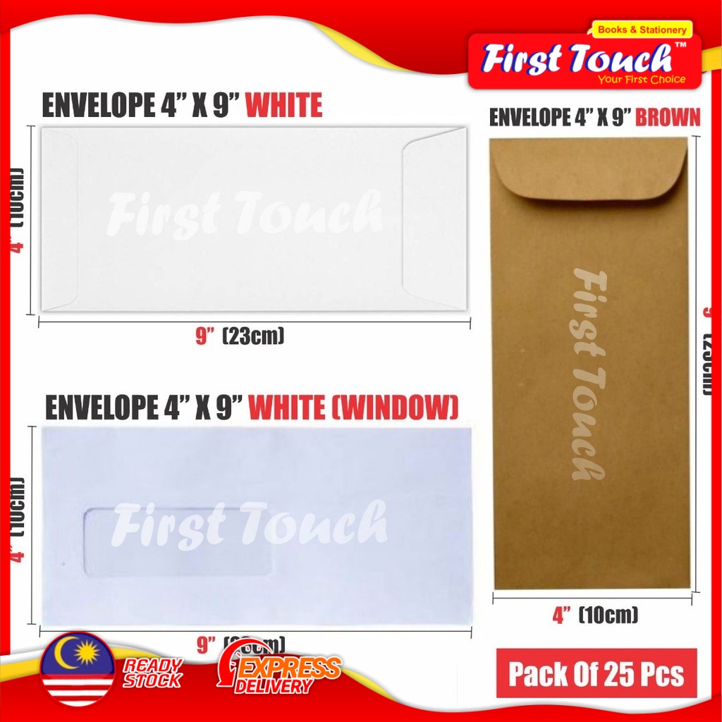Envelope 4'' x 9'' White / Brown / Window White (10cm x 23cm) (25's ...