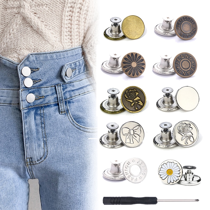 5pcs NEW Nail Free Detachable Retro Metal Buttons Snap Fastener Pants ...